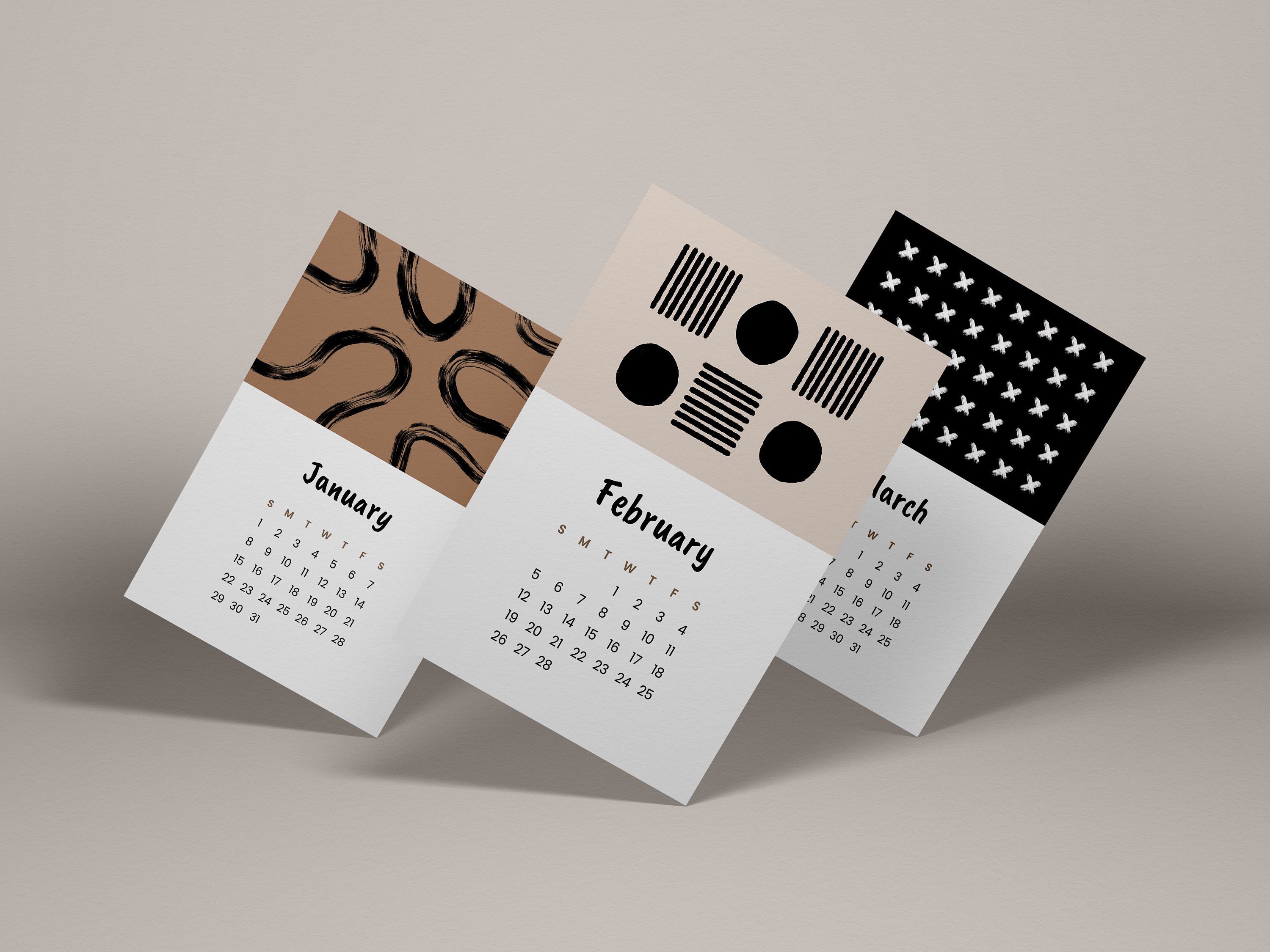 2023 Calendar Printable, Desk Calendar Monthly, Abstract Neutral ...