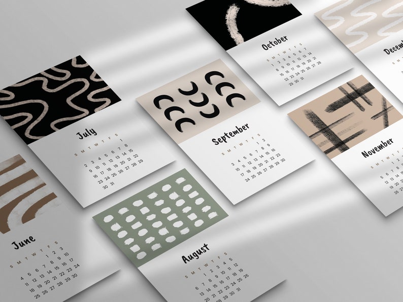 2023 Calendar Printable, Desk Calendar Monthly, Abstract Neutral ...