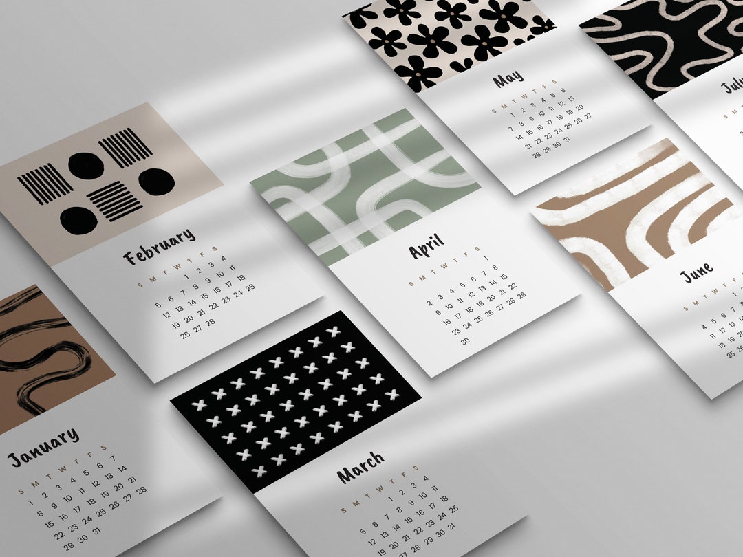 2023 Calendar Printable, Desk Calendar Monthly, Abstract Neutral ...