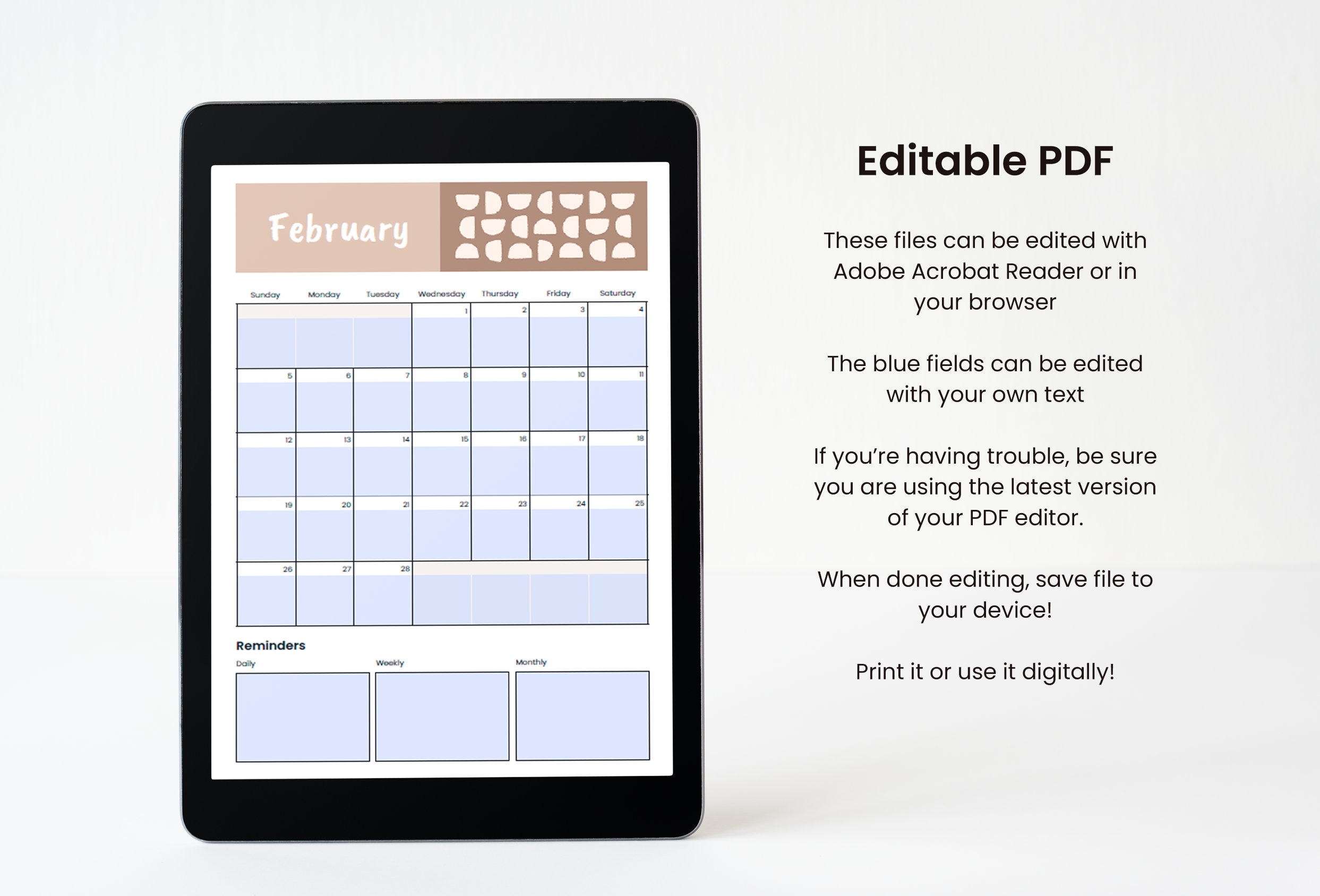 Editable Printable Boho Art 2023 Monthly Calendar, Fill in Calendar, 12 ...