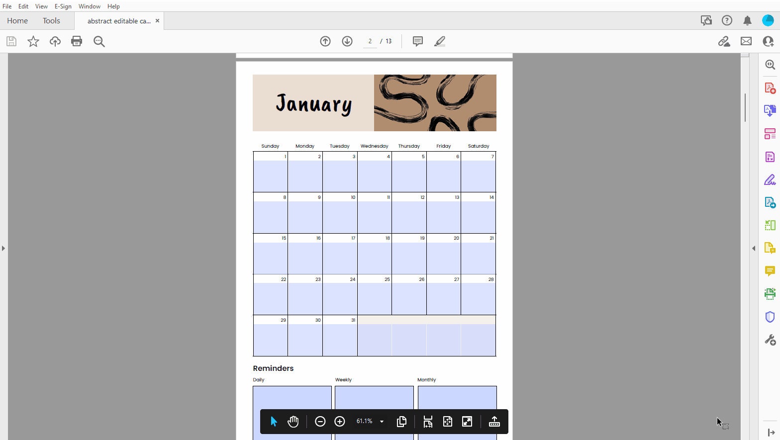Editable Printable Abstract Modern Art 2023 Monthly Calendar, Fill in ...