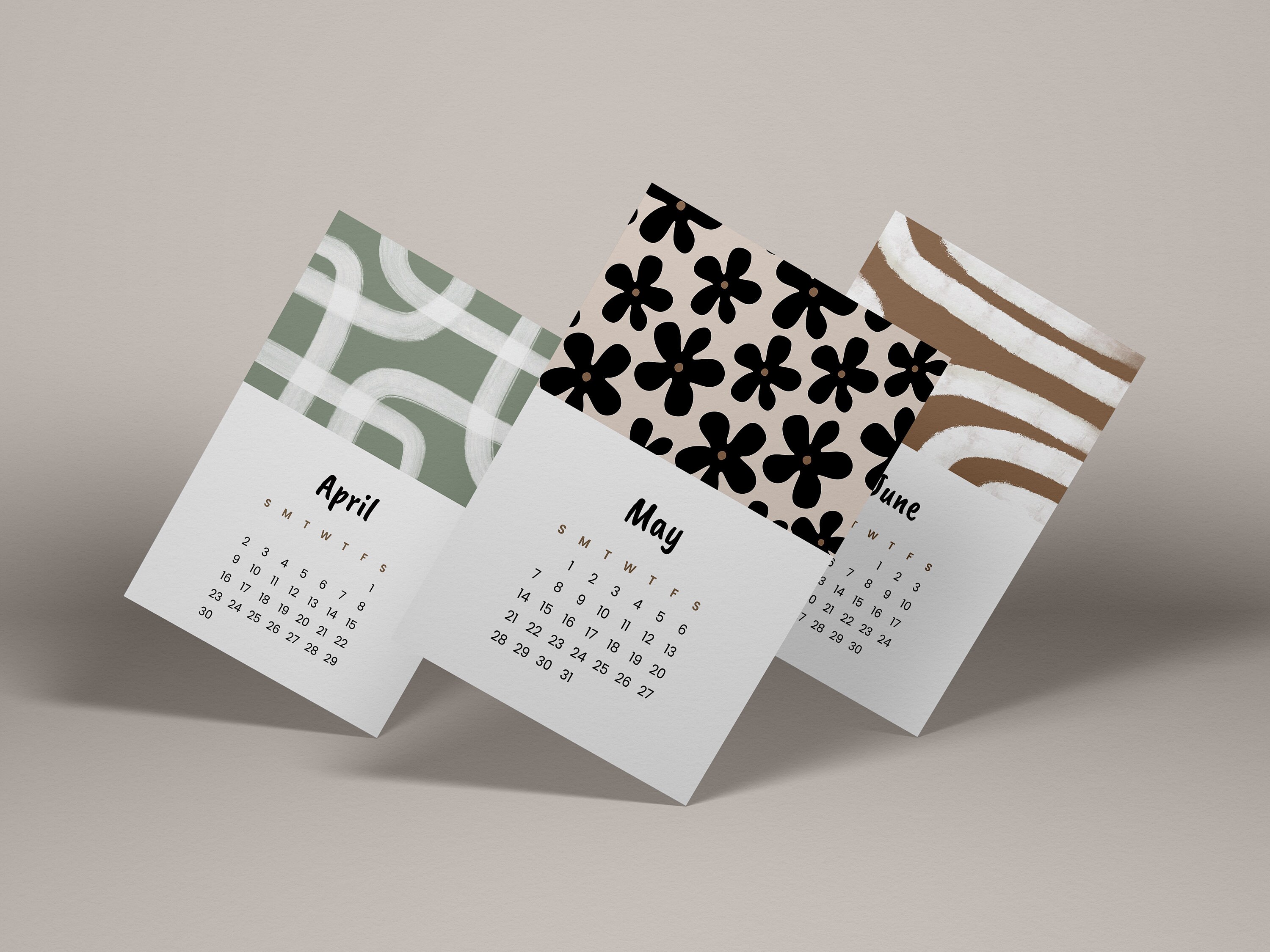 2023 Calendar Printable, Desk Calendar Monthly, Abstract Neutral ...