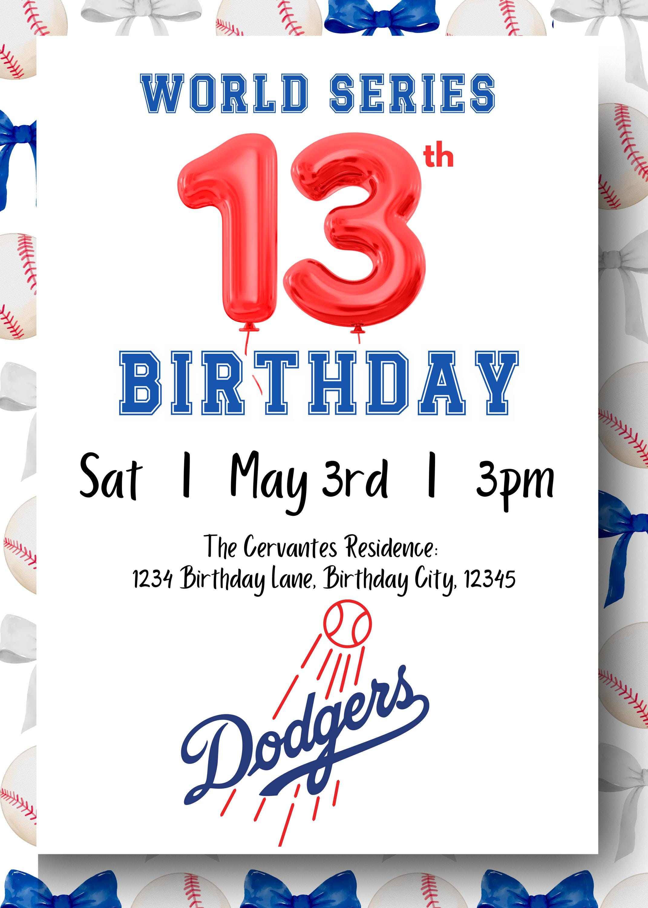 Dodgers Themed Birthday Invitation, Birthday Invite, Custom Invite for ...