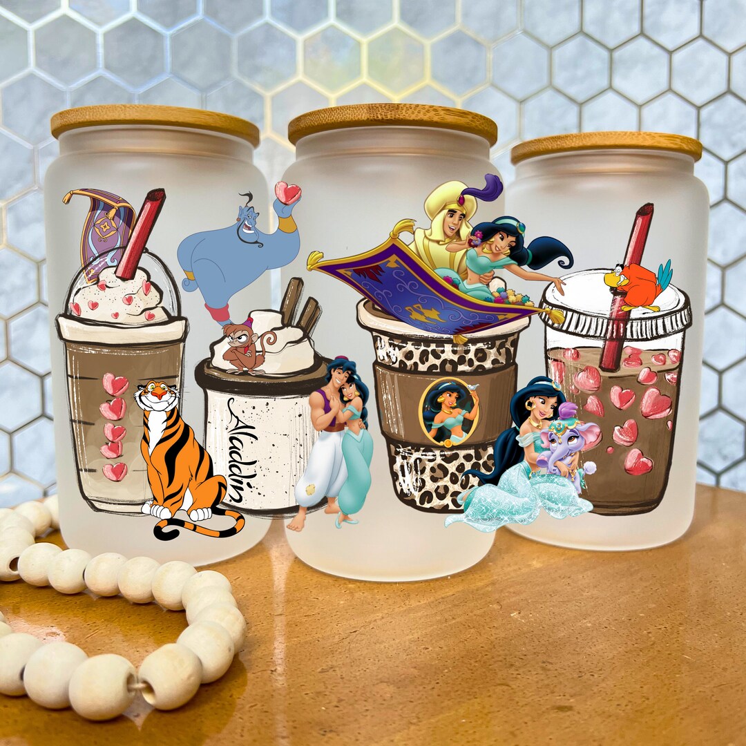Princess Jasmin Inspired Glass Can, Aladdin and Jasmin Cup, Disney ...