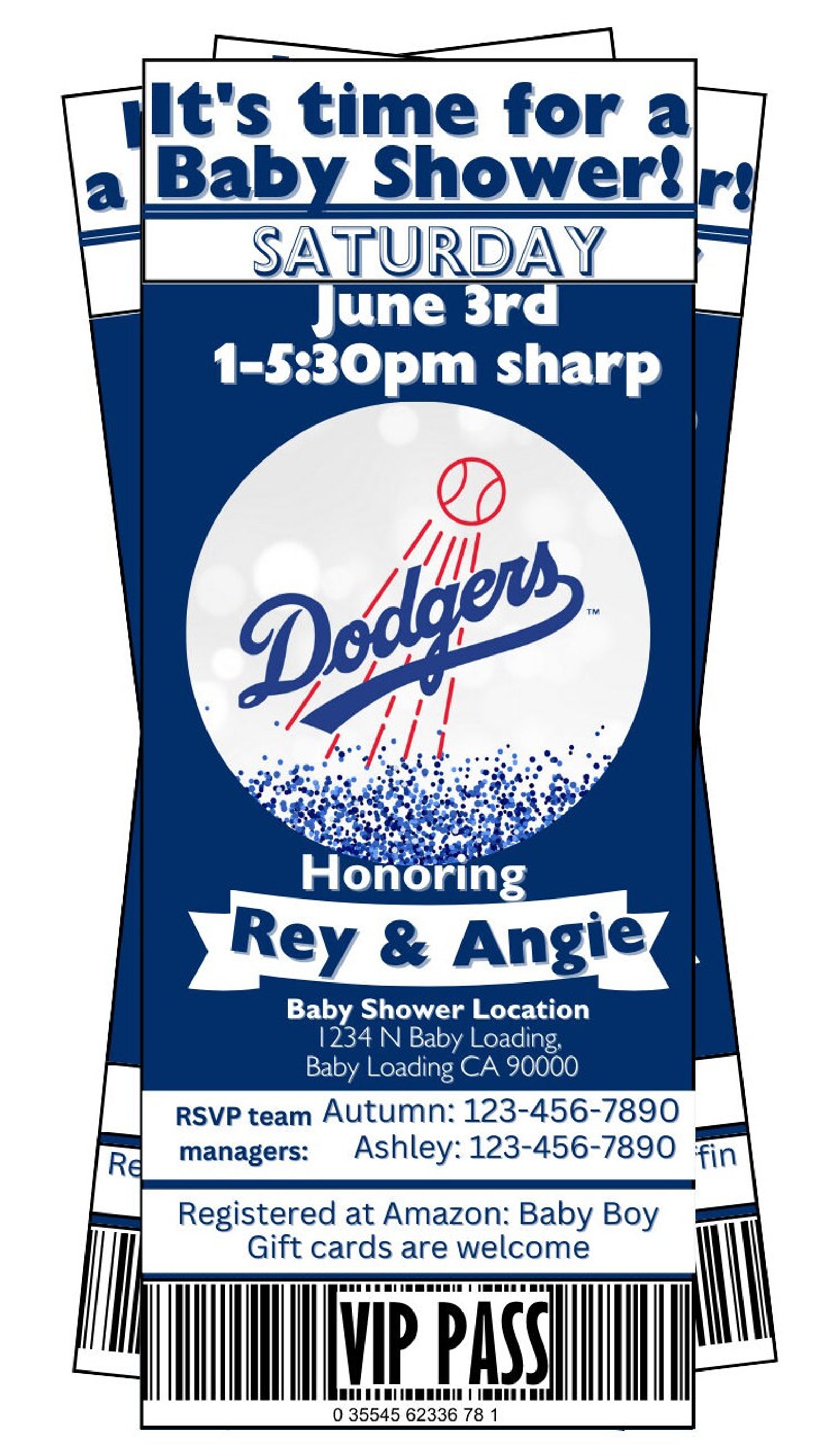 Dodger Themed Baby Shower Invitation, Baby Shower Invite, Custom Dodger ...