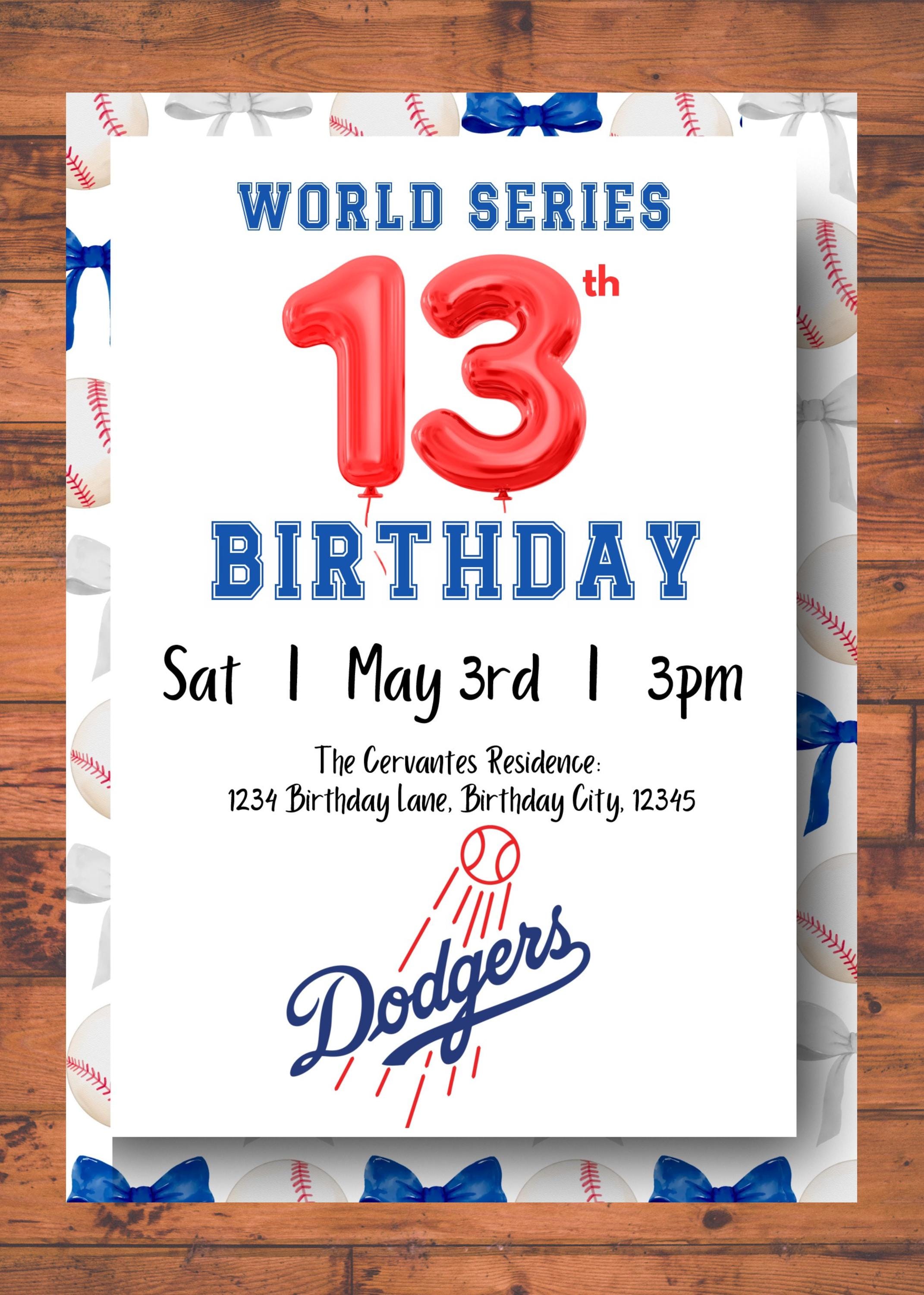 Dodgers Themed Birthday Invitation, Birthday Invite, Custom Invite for ...