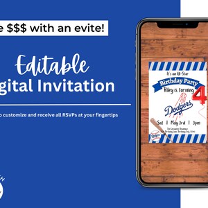Dodgers Themed Birthday Invitation, Birthday Invite, Custom Dodgers ...