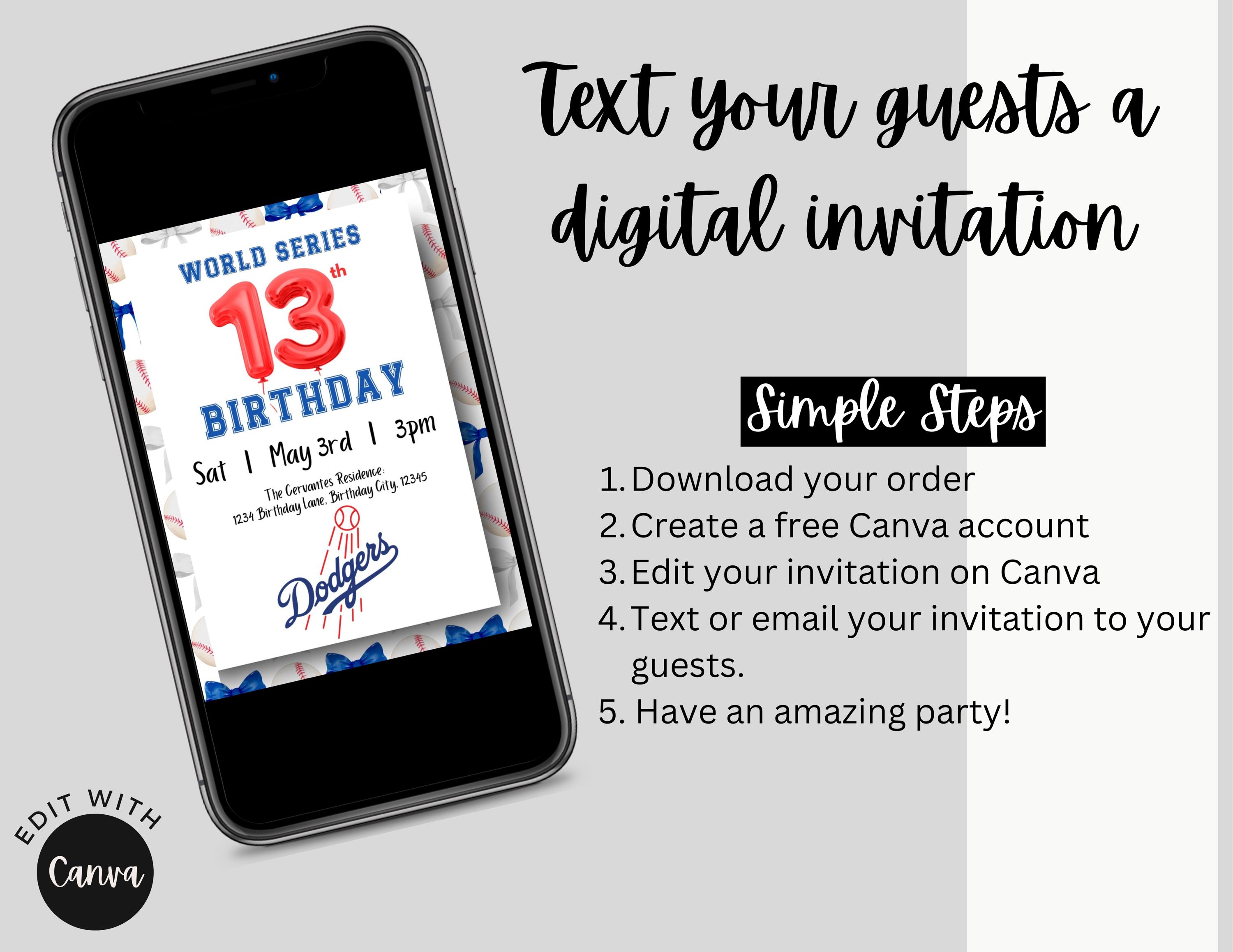 Dodgers Themed Birthday Invitation, Birthday Invite, Custom Invite for ...