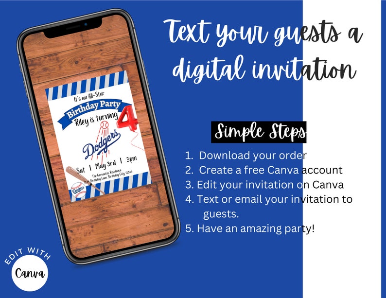 Dodgers Themed Birthday Invitation, Birthday Invite, Custom Dodgers ...