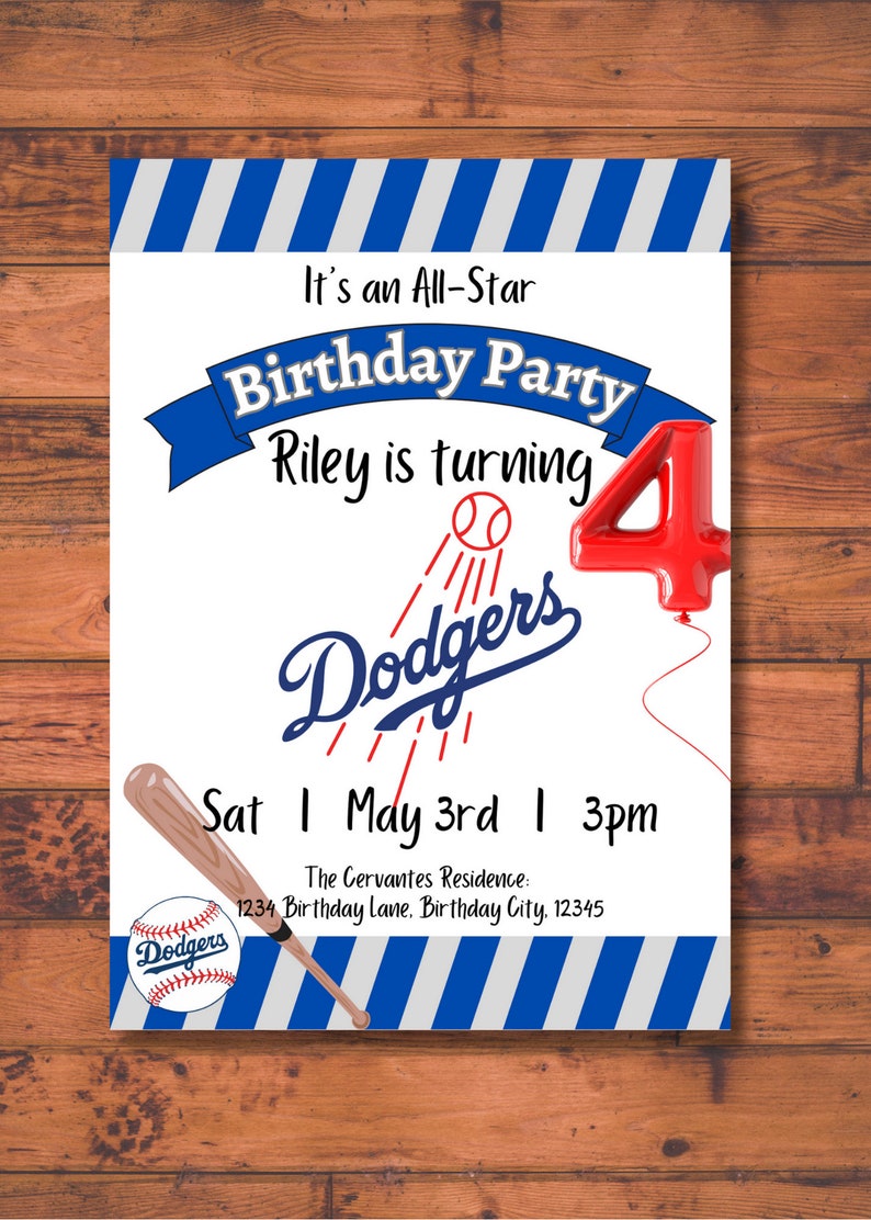 Dodgers Themed Birthday Invitation, Birthday Invite, Custom Dodgers ...