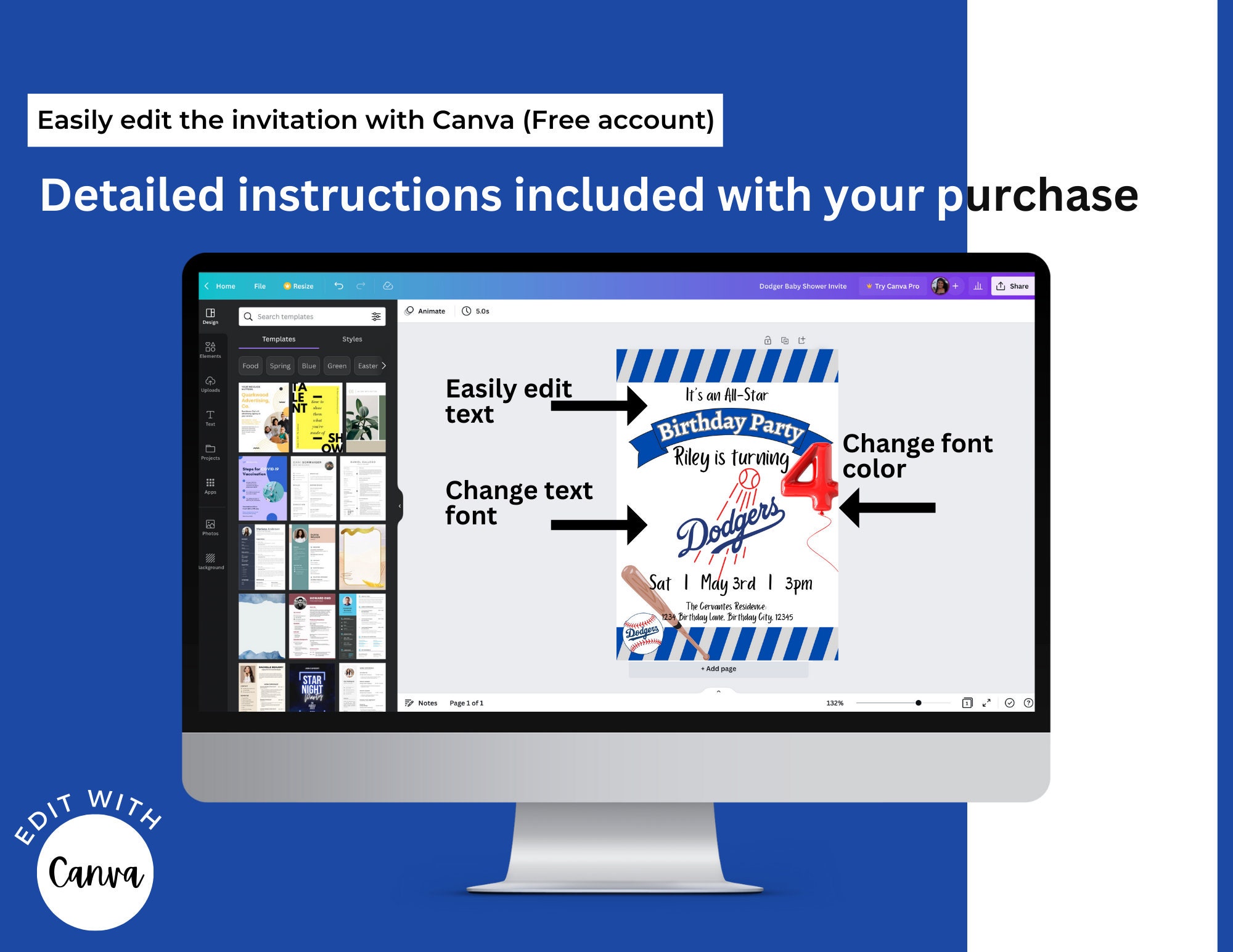 Dodgers Themed Birthday Invitation, Birthday Invite, Custom Dodgers ...