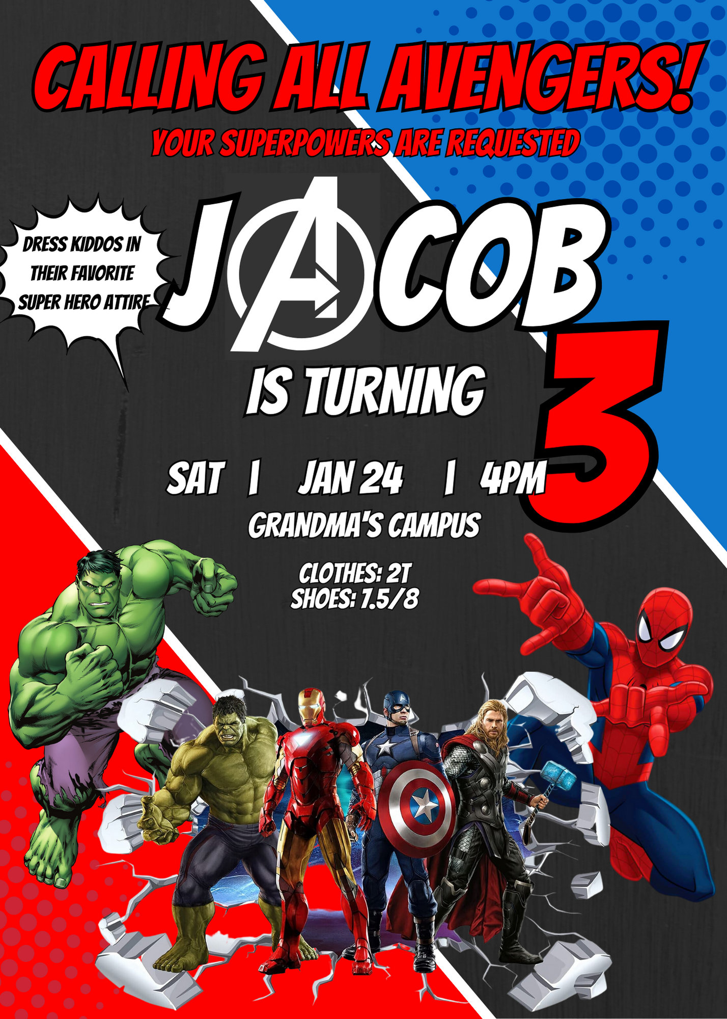 Avengers Themed Birthday Invitation, Superhero Birthday Invite, Custom ...