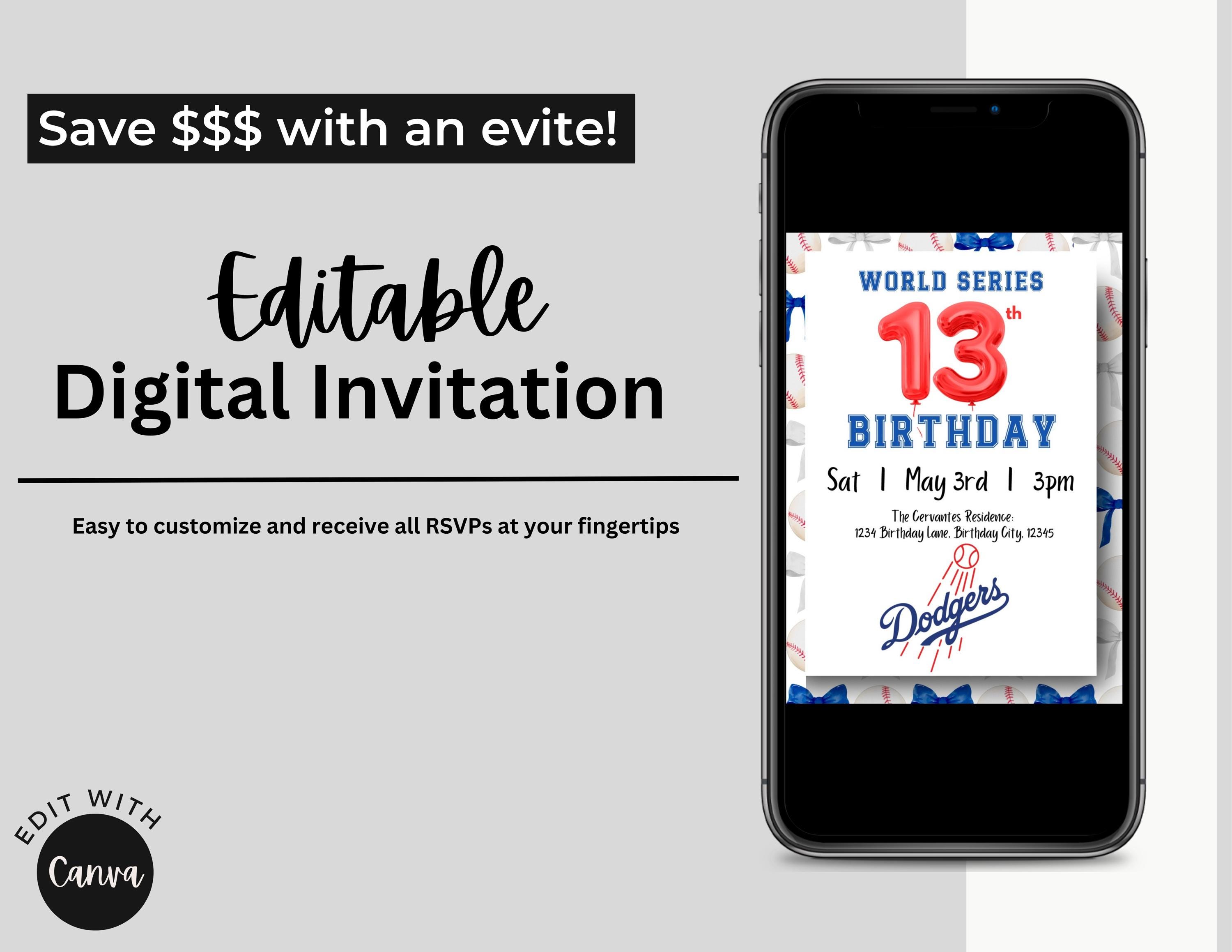 Dodgers Themed Birthday Invitation, Birthday Invite, Custom Invite for ...