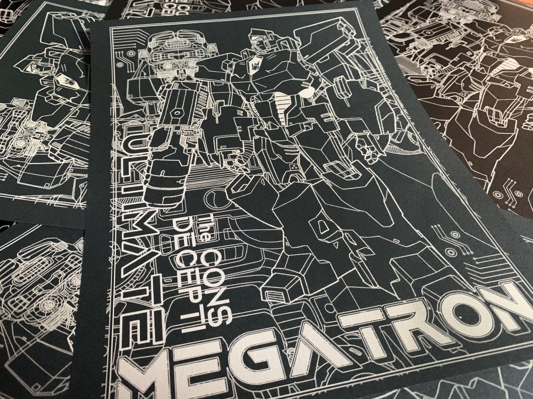 Art Print: Megatron “assembly” 8.5x11” White Ink Print - Etsy