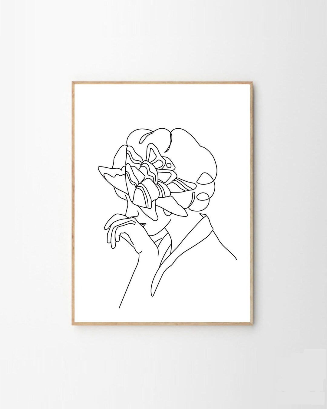 Minimal Woman Face Line Art,butterfly Lady,one Line Print, Minimalist ...