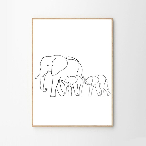 Elephant Line Art - Etsy