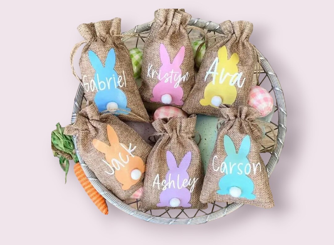 Personalised Easter Bunny Gift Bag Treat Bag Burlap Hessian - Etsy