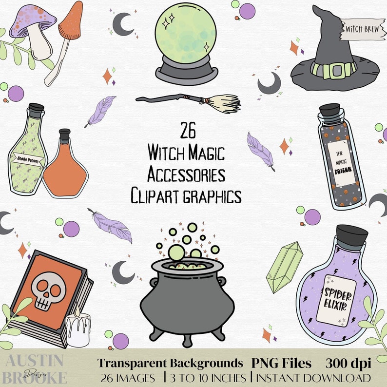 Magic Witch Accessories Clipart, Witch Clipart, Halloween Clipart ...