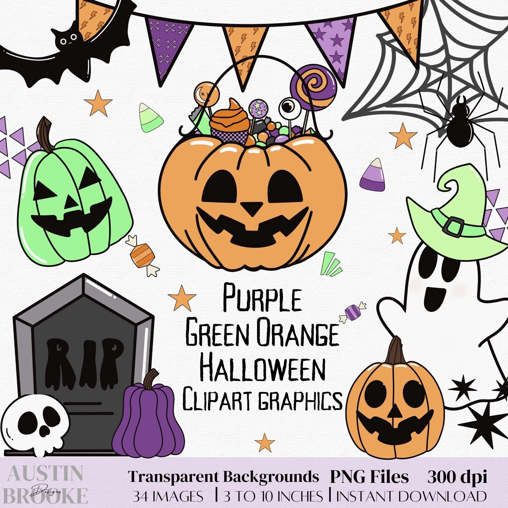 Cute Halloween Clipart Graphics Green Orange Purple - Etsy