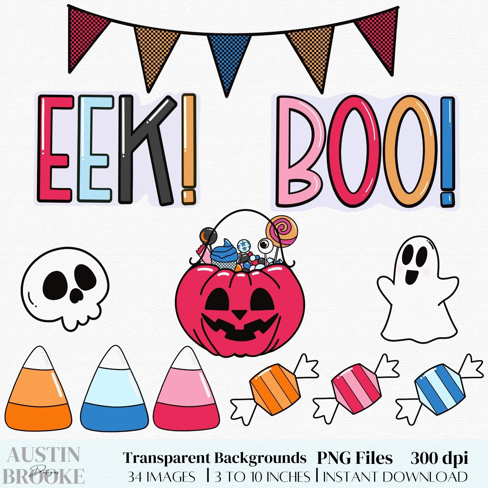 Cute Halloween Clipart, Pink Blue Orange Halloween PNG, Pumpkins Skull ...
