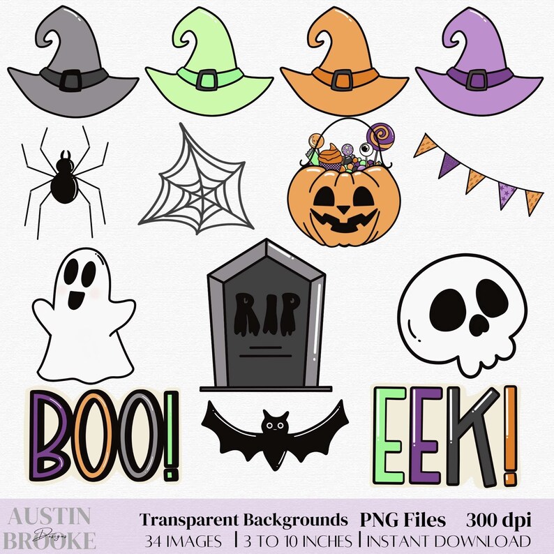 Cute Halloween Clipart Graphics Green Orange Purple - Etsy