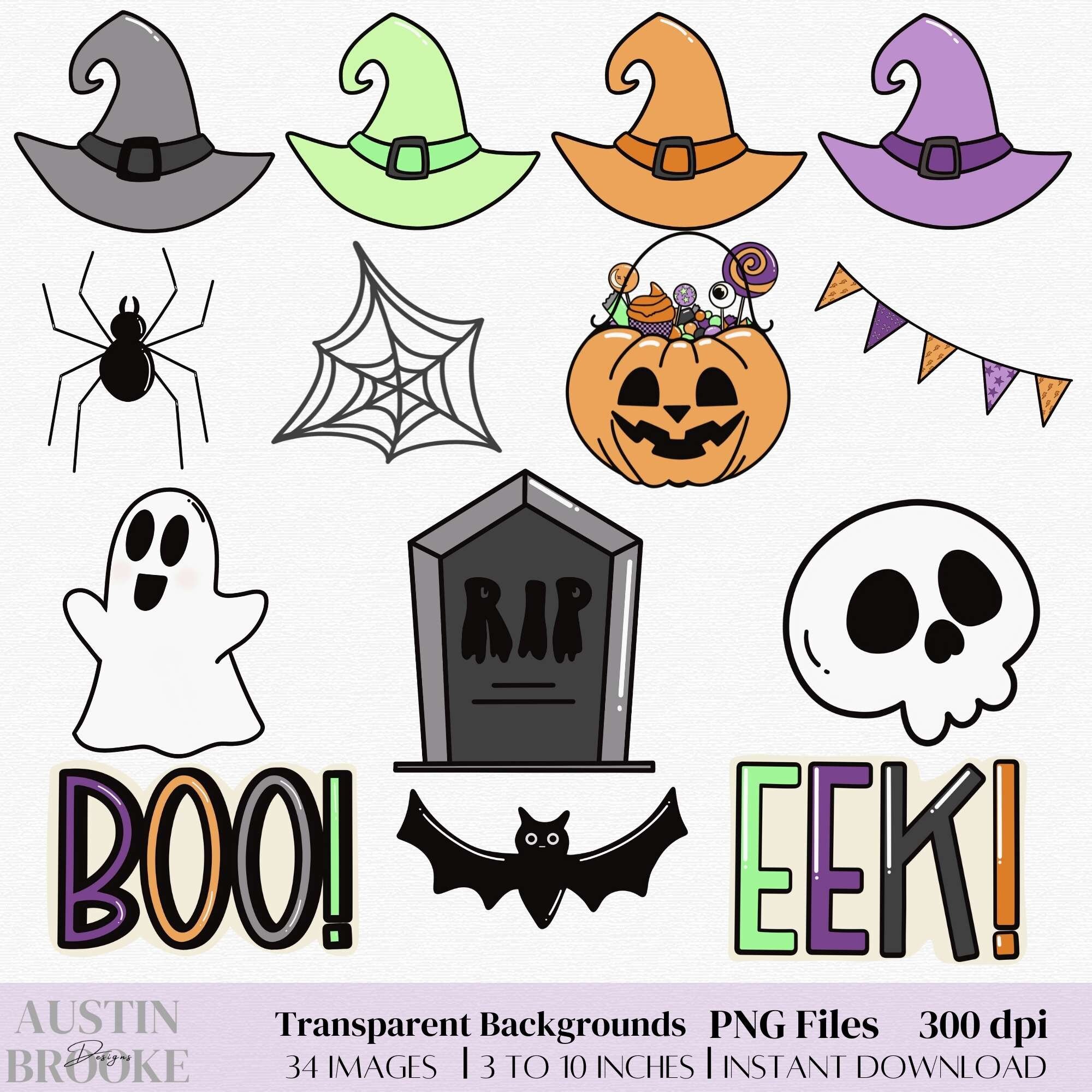 Cute Halloween Clipart Graphics Green Orange Purple - Etsy