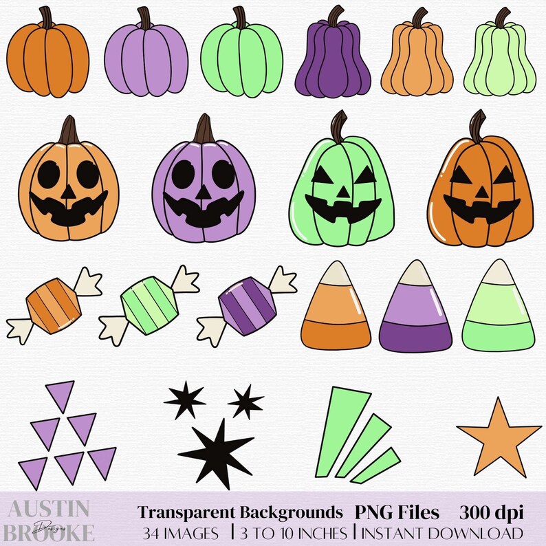 Cute Halloween Clipart Graphics Green Orange Purple - Etsy