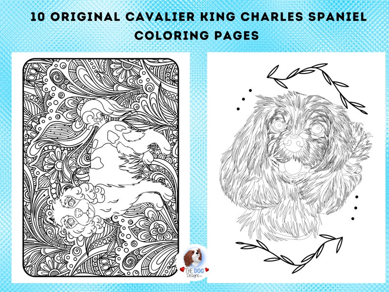 Cavalier King Charles Spaniel Adult Coloring Book Pages Vol. 2| Dog ...
