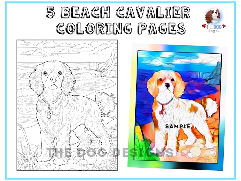 Cavalier King Charles Spaniel Adult Coloring Book Pages | Beach ...