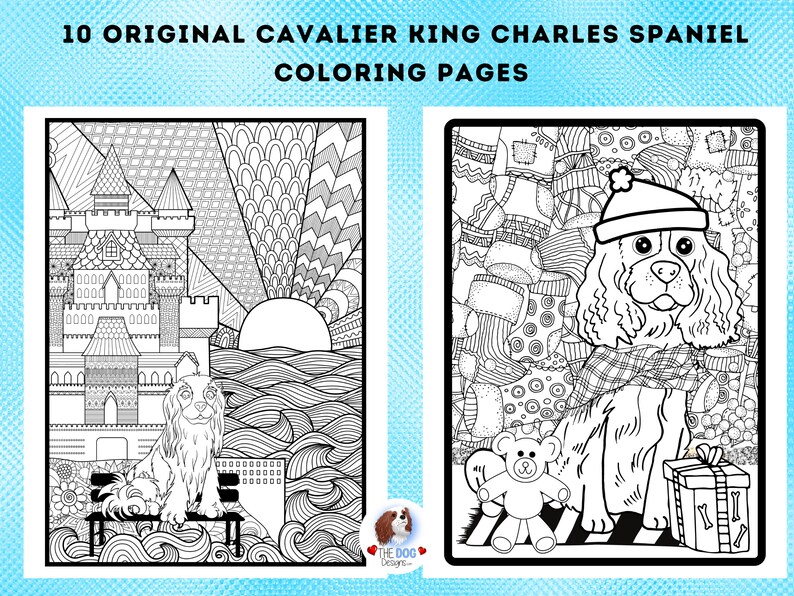 Cavalier King Charles Spaniel Adult Coloring Book Pages Vol. 2 Dog ...