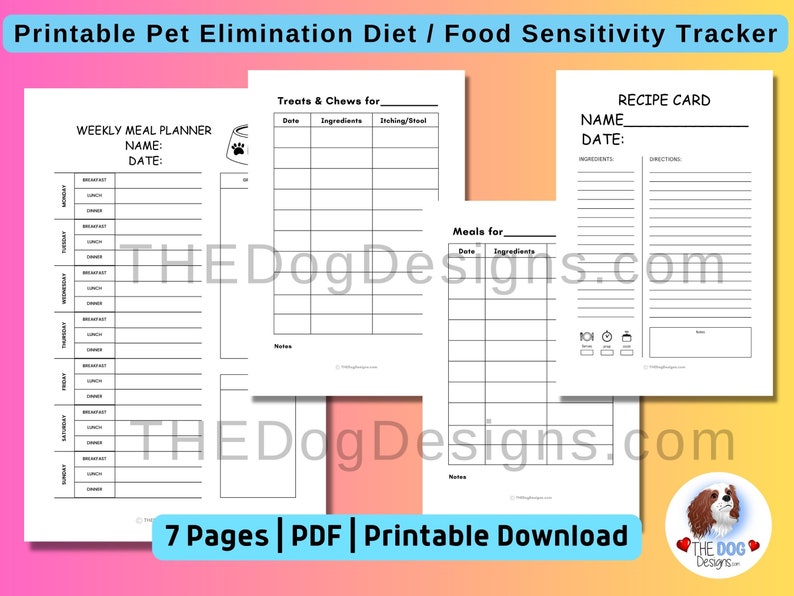 Pet Food Elimination Diet Tracker, Food Sensitivity Chart, Dog Food ...