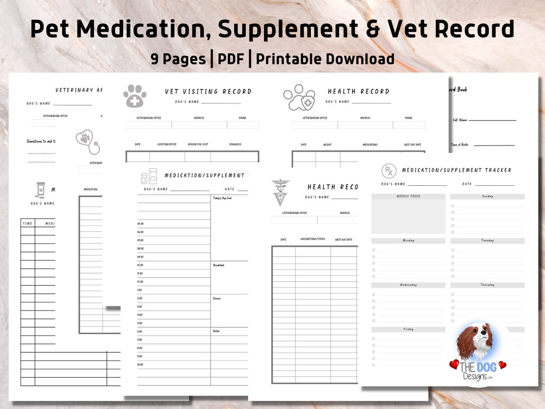 Pet Medication, Supplement, Vaccination and Health Records Log, Dog ...