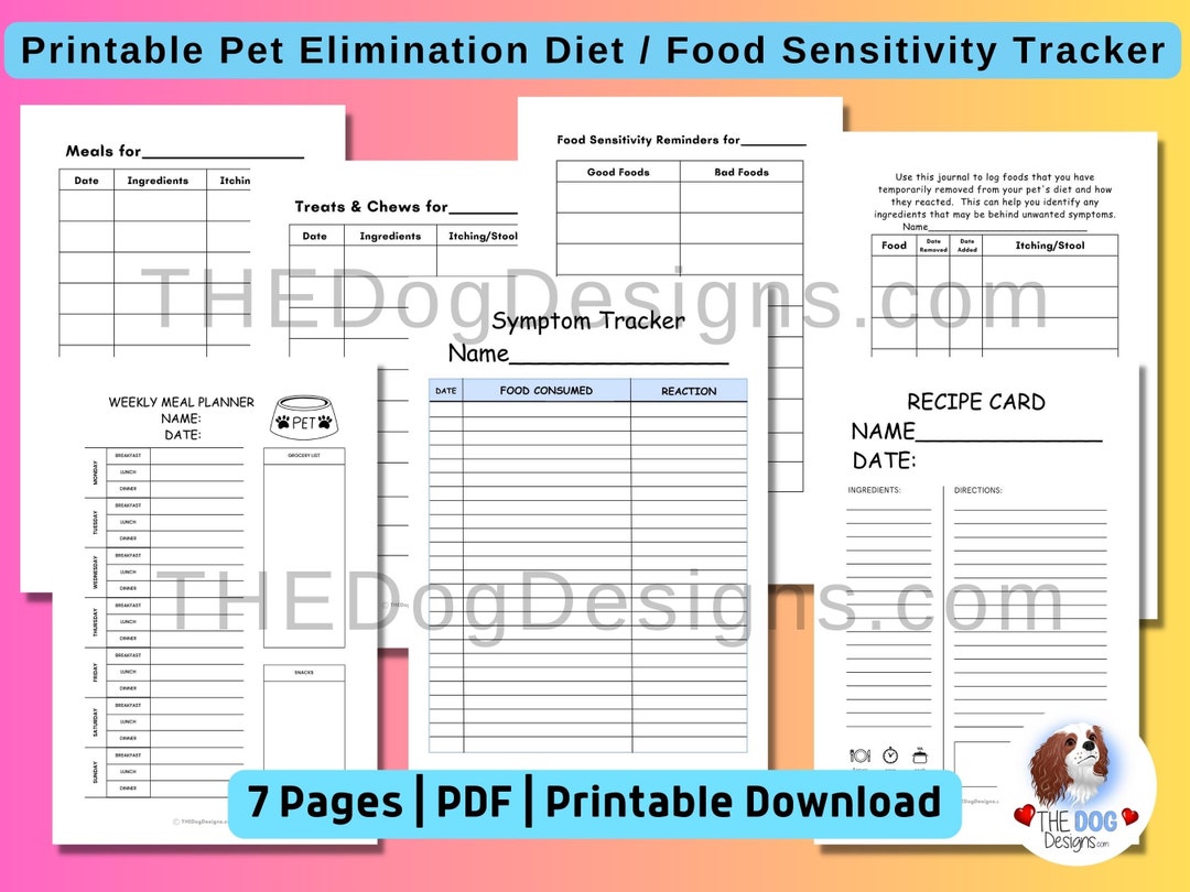 Pet Food Elimination Diet Tracker, Food Sensitivity Chart, Dog Food ...