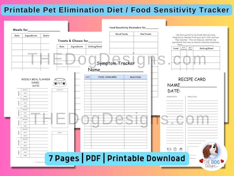Pet Food Elimination Diet Tracker, Food Sensitivity Chart, Dog Food ...