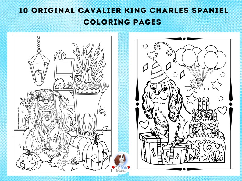 Cavalier King Charles Spaniel Adult Coloring Book Pages Vol. 2| Dog ...