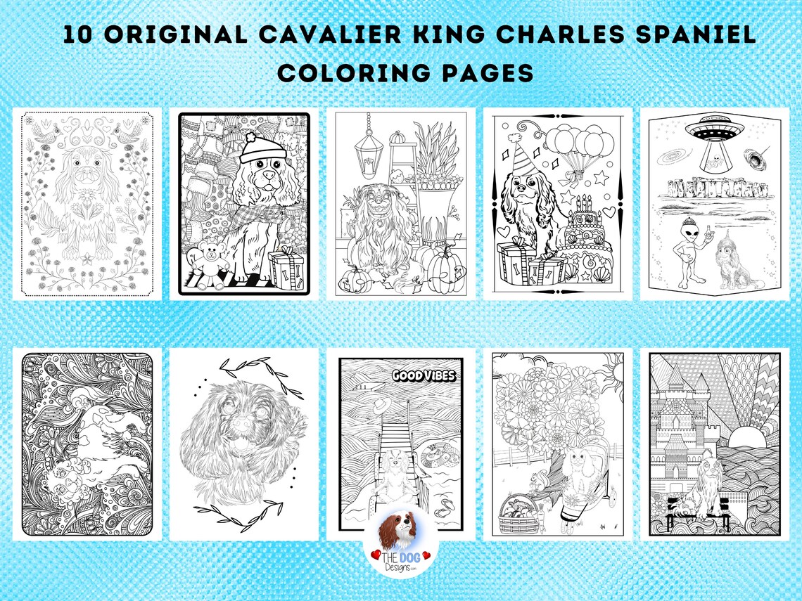 Cavalier King Charles Spaniel Adult Coloring Book Pages Vol. 2| Dog ...