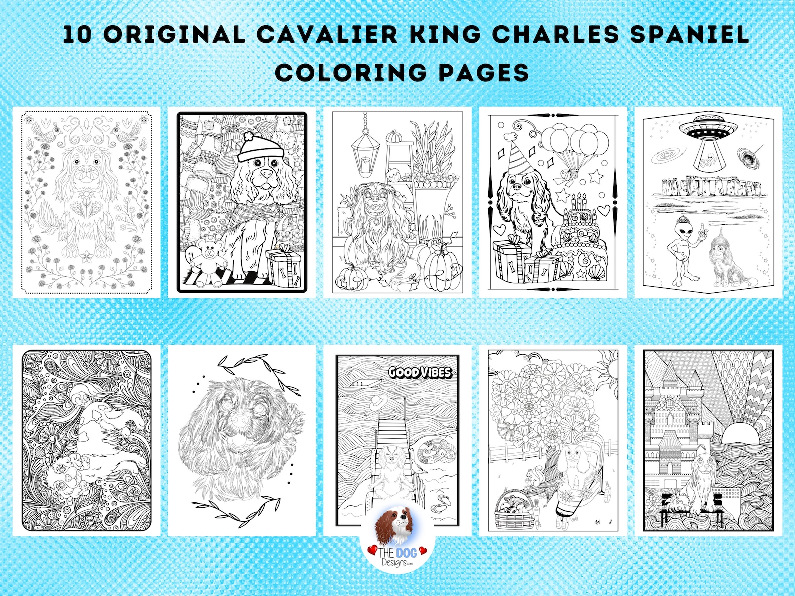 Cavalier King Charles Spaniel Adult Coloring Book Pages Vol. 2| Dog ...