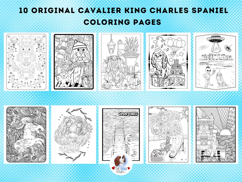 Cavalier King Charles Spaniel Adult Coloring Book Pages Vol. 2 Dog ...