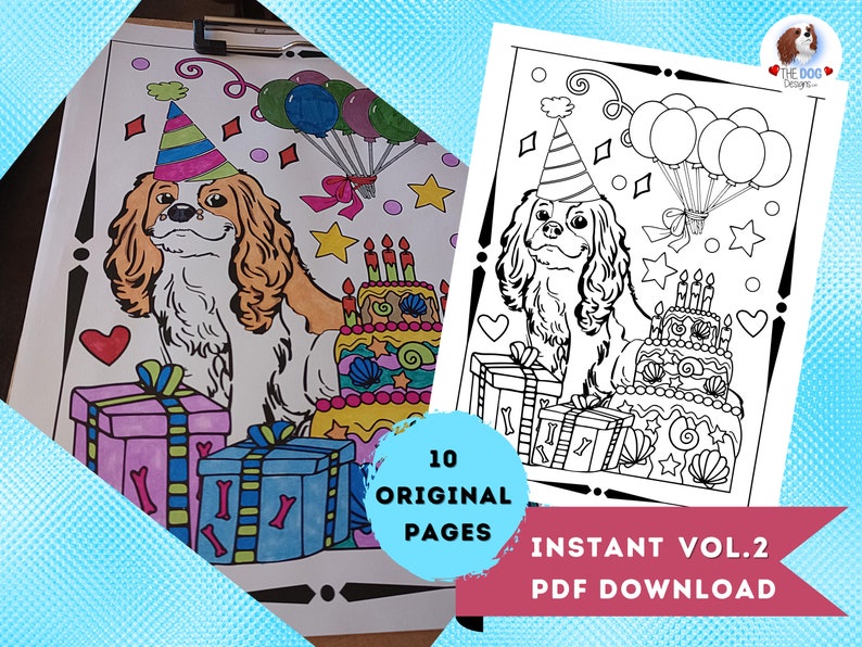 Cavalier King Charles Spaniel Adult Coloring Book Pages Vol. - Etsy