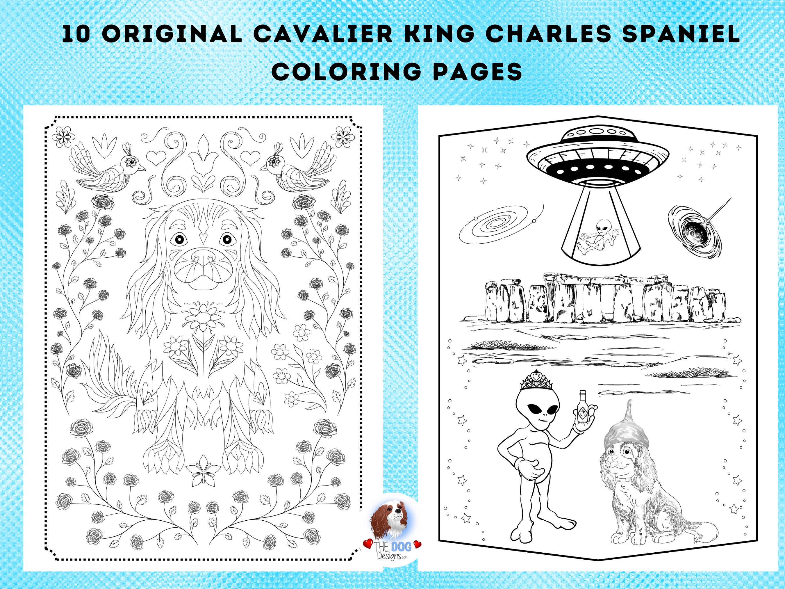 Cavalier King Charles Spaniel Adult Coloring Book Pages Vol. 2 Dog ...