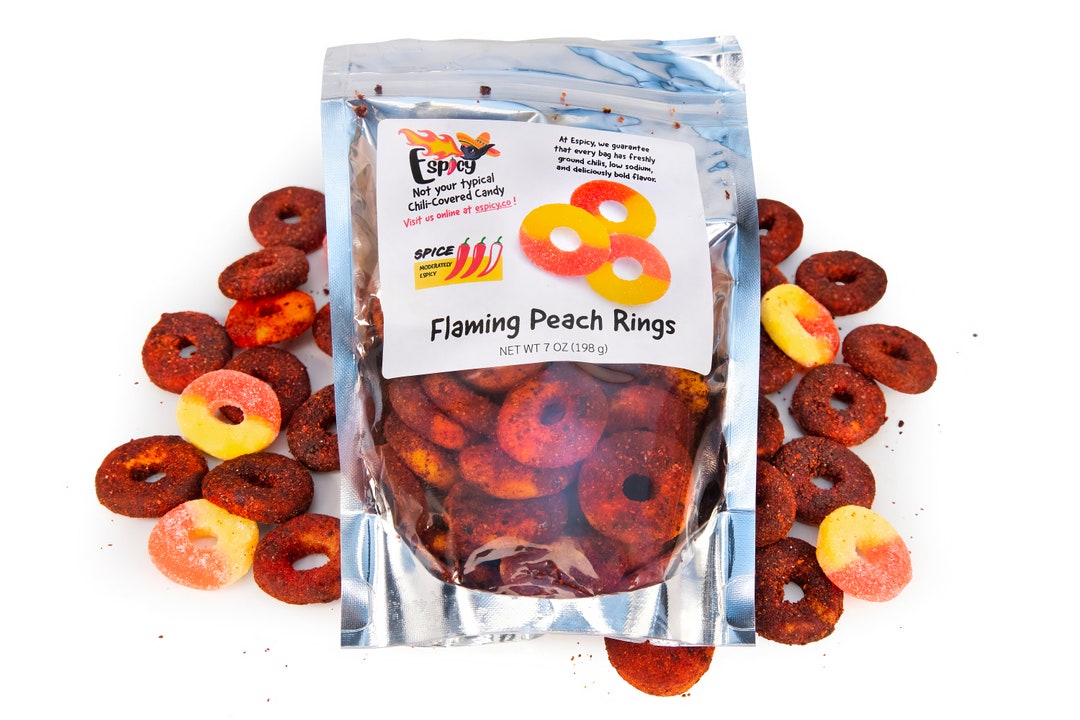 Spicy Chili Covered Peach Gummy Rings - Spicy Chamoy Candy - Mexican ...