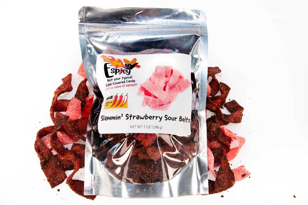 Spicy Chili Covered Strawberry Sour Belts - Spicy Chamoy Candy ...