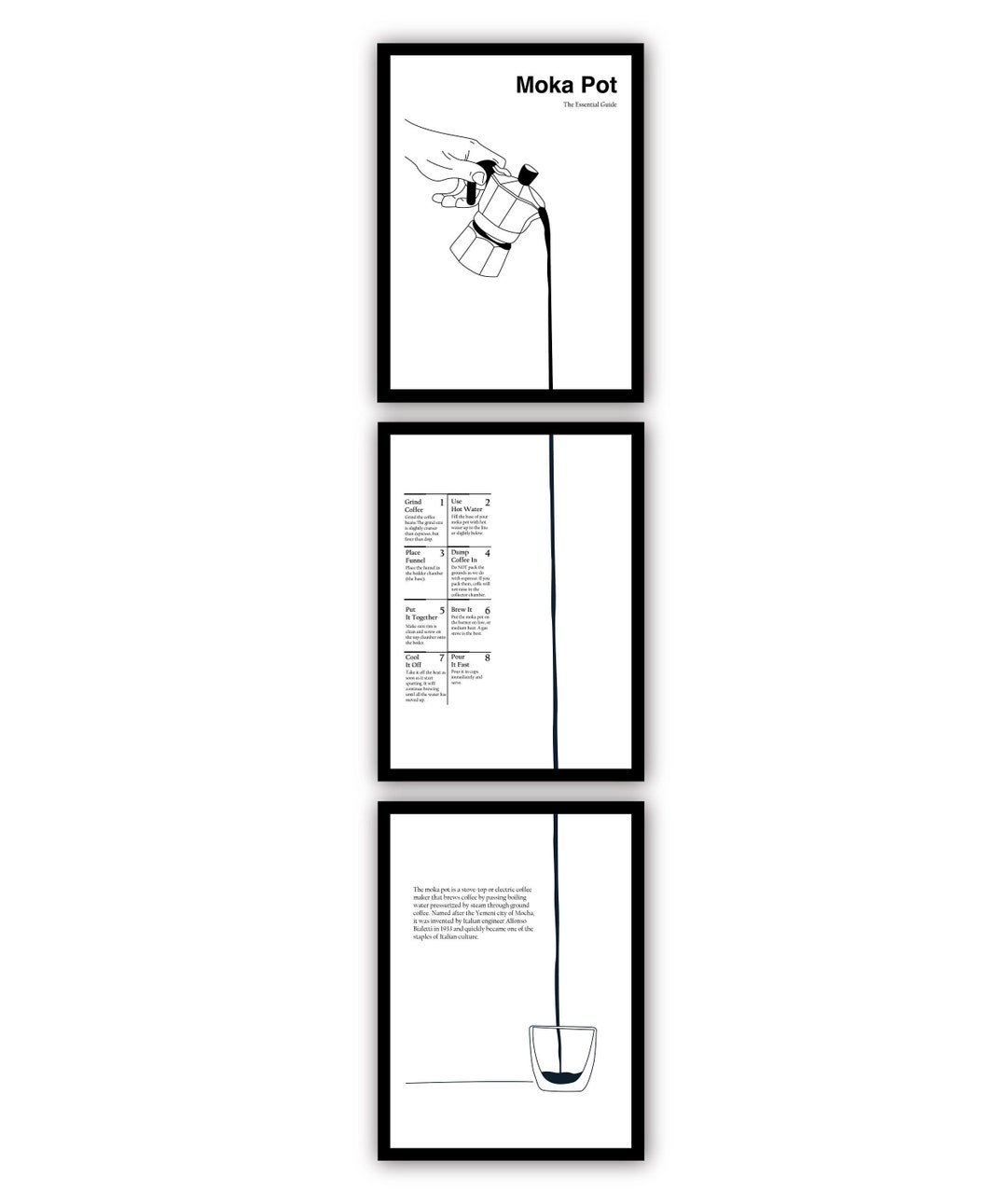 3 Piece Coffee Print, Continuous Coffee Illustration, Continuous 3 ...
