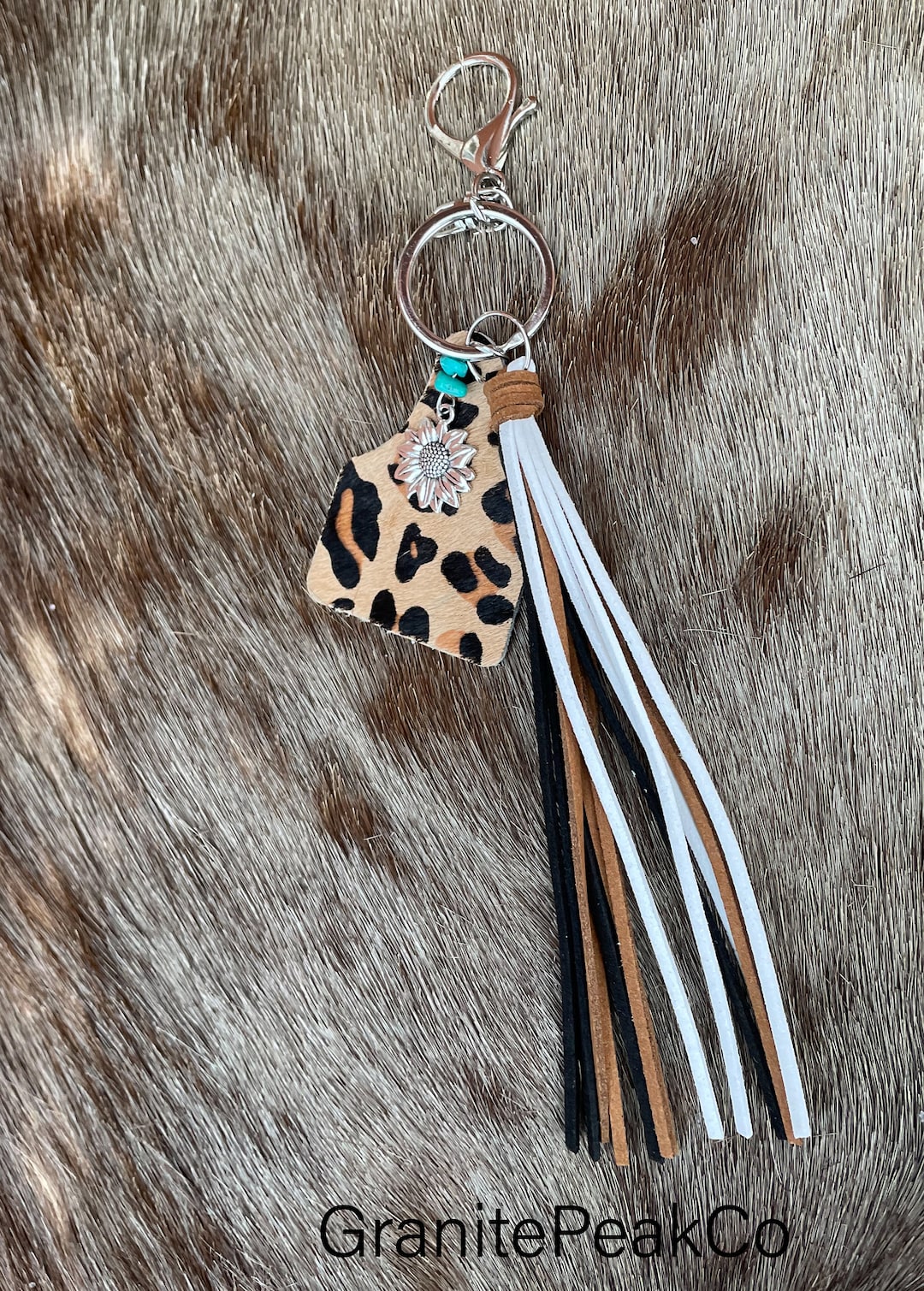 Leopard Cow Tag Key Chain, Western Key Chain, Cowhide Key Chain - Etsy