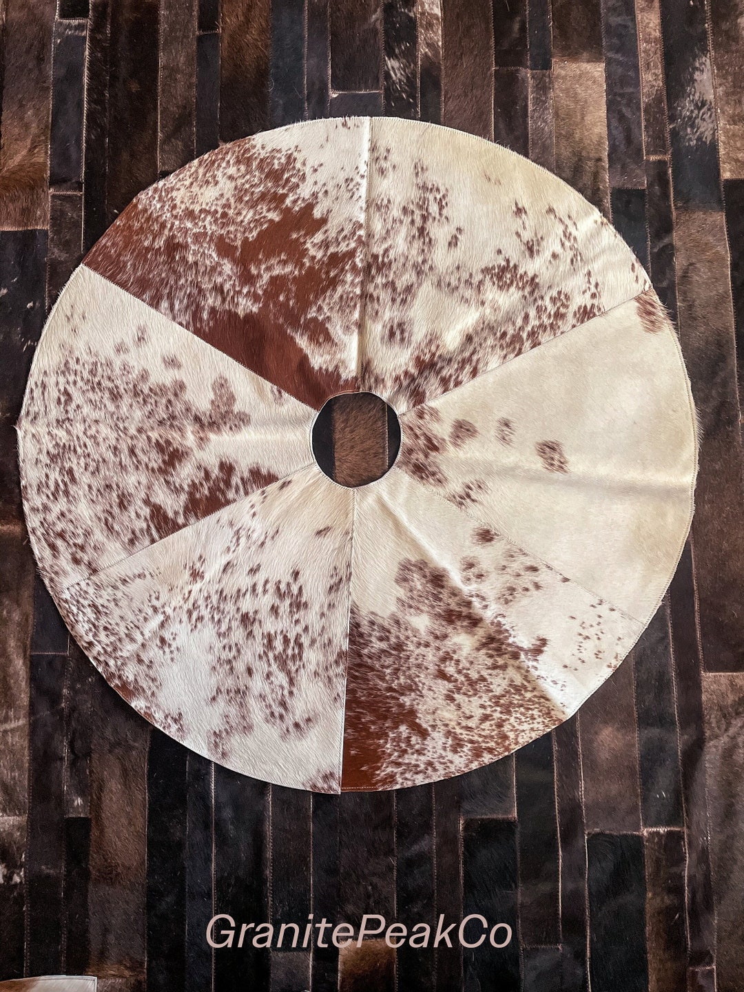 100% Real Cowhide Brown and White Tree Skirt, Holiday Tree Skirt, Real ...