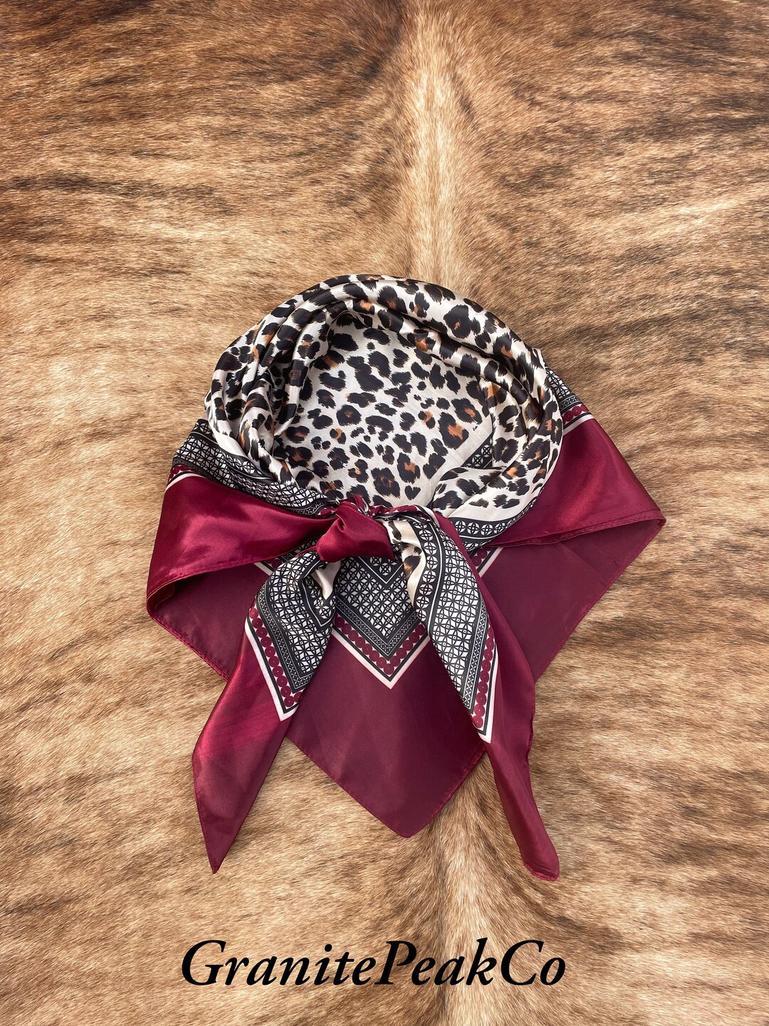 Wild Rag Maroon and Cheetah, Western Scarf - 35"x 35", Cowboy Wild Rag ...