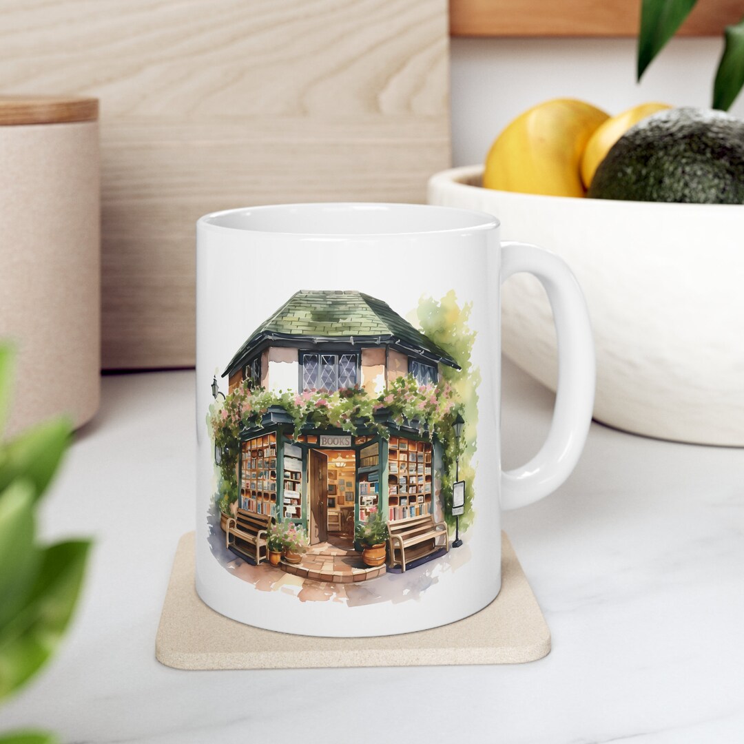 Bookstore With Greenery Mug Bookstore Mug Watercolor Style Bookstore ...