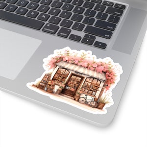 Cute Bookstore With Blooming Flowers Sticker | Bookstore Sticker ...