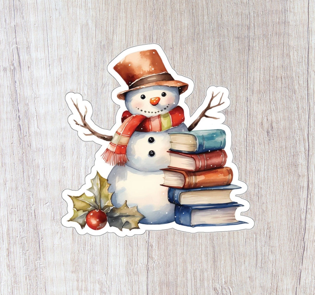 Snowman With Books Sticker | Winter Book Lover Sticker | Winter Snowman ...