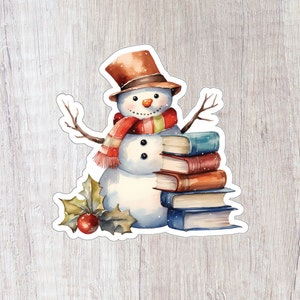 Snowman With Books Sticker | Winter Book Lover Sticker | Winter Snowman ...